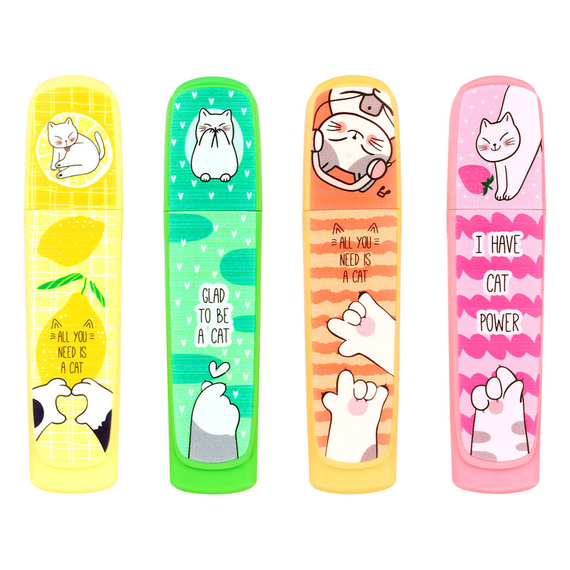 Текстовыделители 4 цвета, MESHU Cat s paw, неоновые цвета, 1-5 мм - купить текстовыделитель по ...